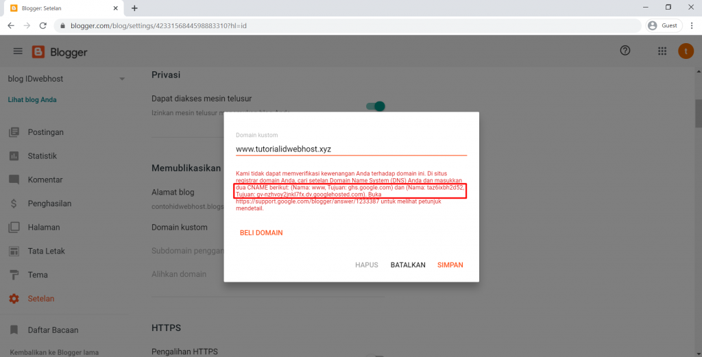 Cara Setting Blogspot di IDwebhost