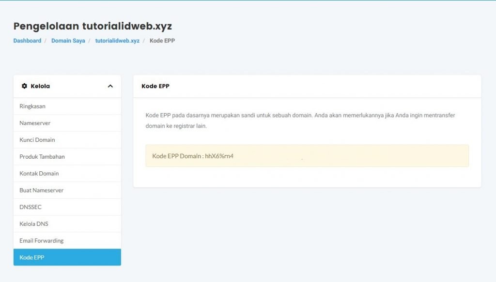 Cara Mendapatkan EPP Code dari Member Area IDwebhost