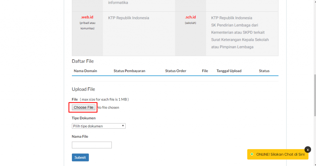 Cara upload syarat domain ID dari halaman member IDwebhost