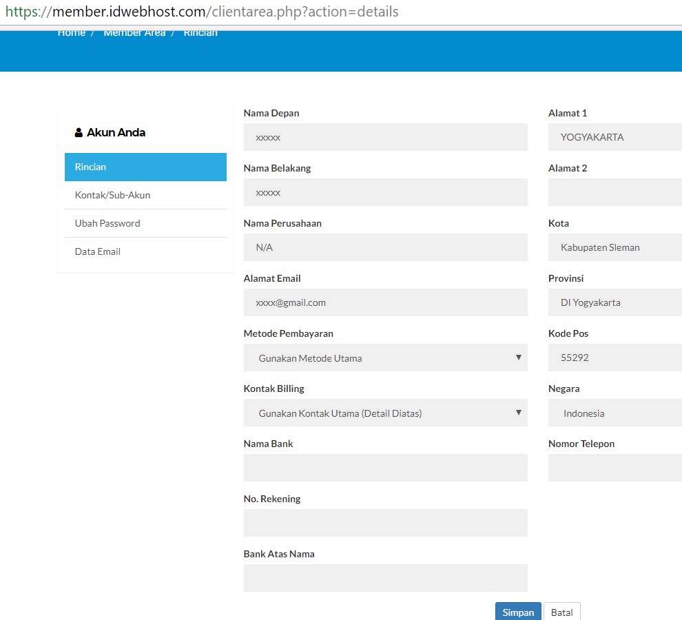Cara mengubah email terdaftar dari halaman member